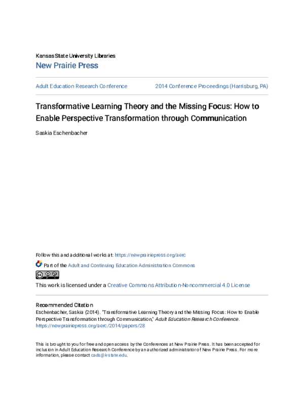 (PDF) Transformative Learning Theory and the Missing Focus: How to EnablePerspective ...