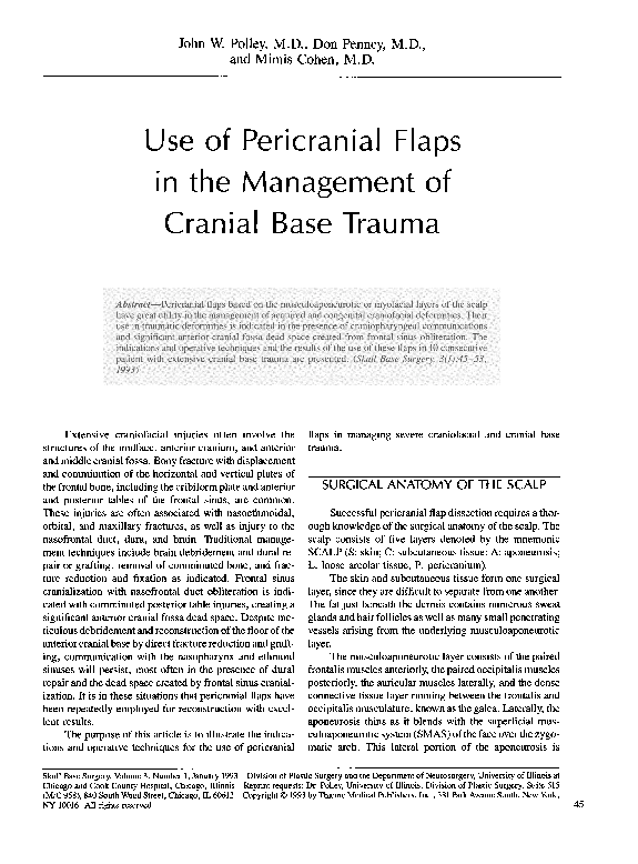 (PDF) Use of Pericranial Flaps in the Management of Cranial Base Trauma