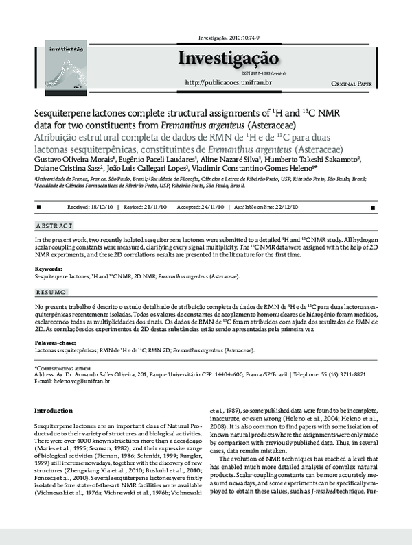 (PDF) Sesquiterpene lactones complete structural assignments of 1H and ...