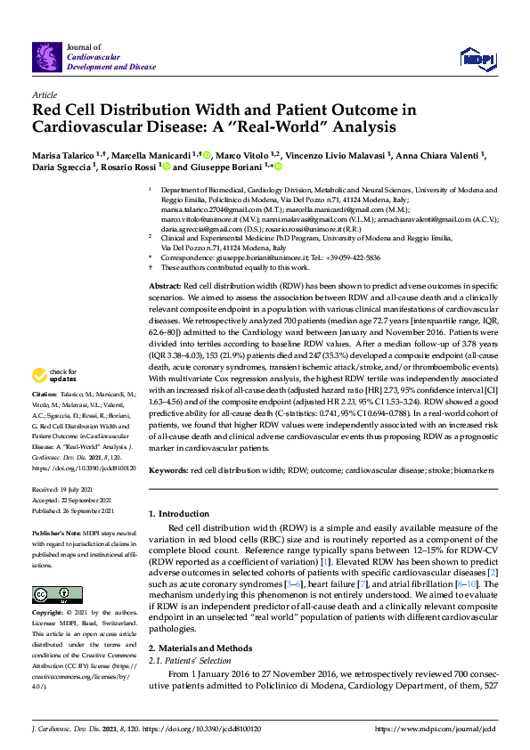 (PDF) Red Cell Distribution Width and Patient Outcome in Cardiovascular ...