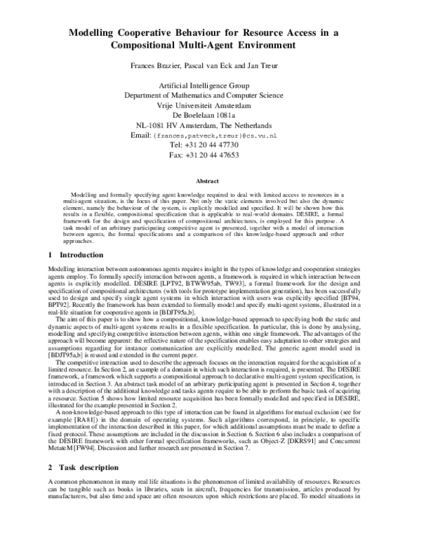 (PDF) Modelling Cooperative Behaviour for Resource Access in a Compositional Multi-Agent Environment