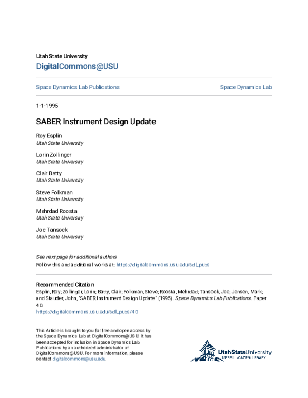 (PDF) SABER instrument design update