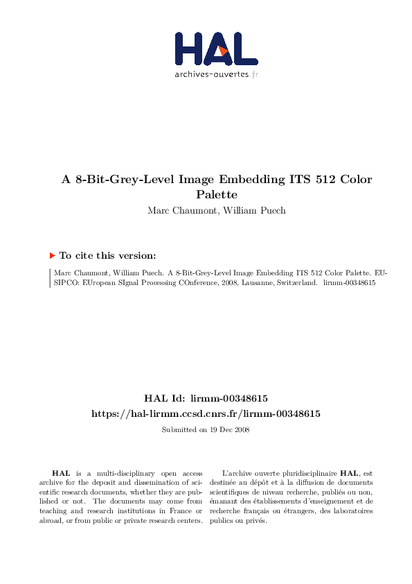 (PDF) A 8-bit-grey-level image embedding its 512 color palette ...