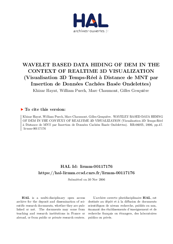 Pdf Wavelet Based Data Hiding Of Dem In The Context Of Realtime 3d Visualization