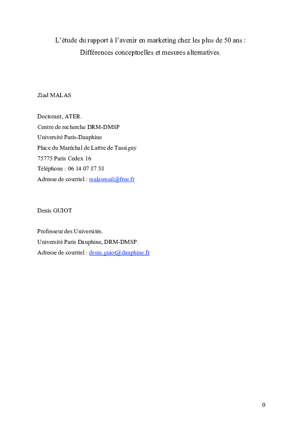 (PDF) L'étude du rapport à l'avenir en marketing chez les plus de 50 ...