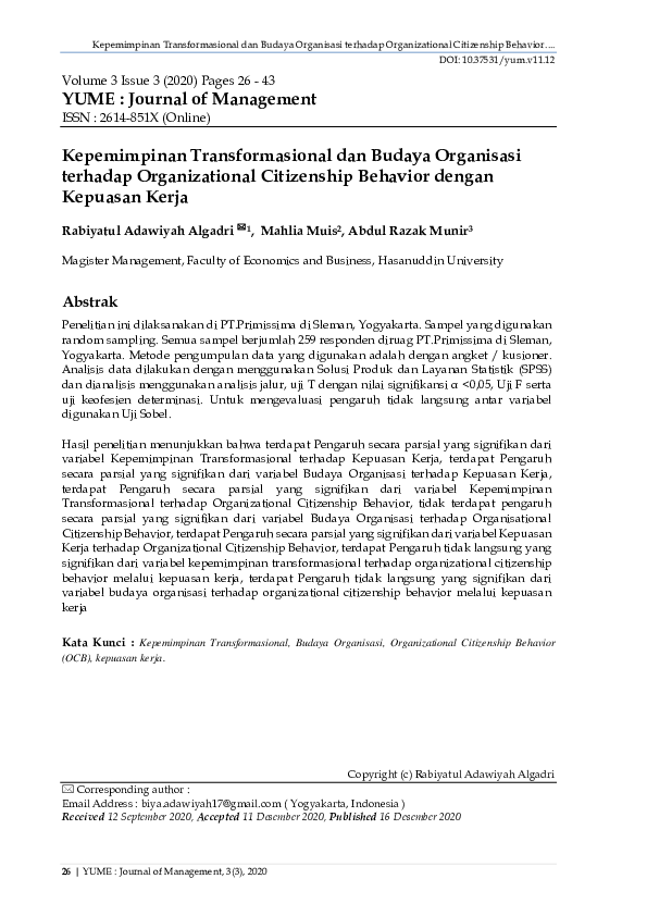 (PDF) Kepemimpinan Transformasional dan Budaya Organisasi terhadap Organizational Citizenship ...