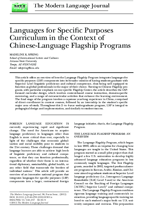 (PDF) Languages for Specific Purposes Curriculum in the Context of ...