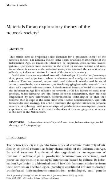 (PDF) Materials for an exploratory theory of the network society1