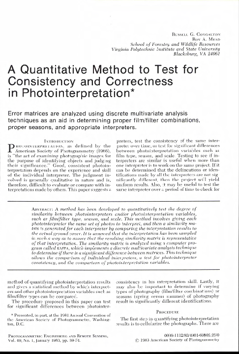 Pdf Quantitative Method For Evaluating Photointerpretation Consistency 
