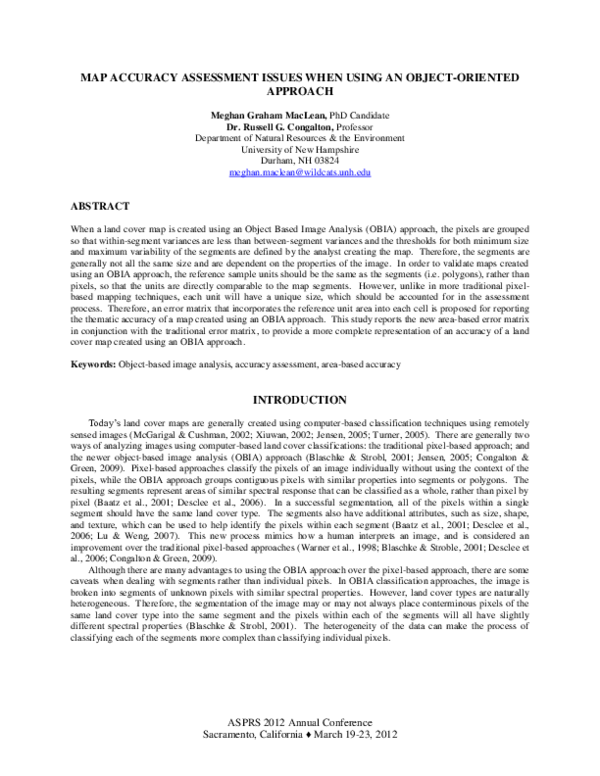 Pdf Map Accuracy Assessment Issues When Using An Object Oriented Approach 2714