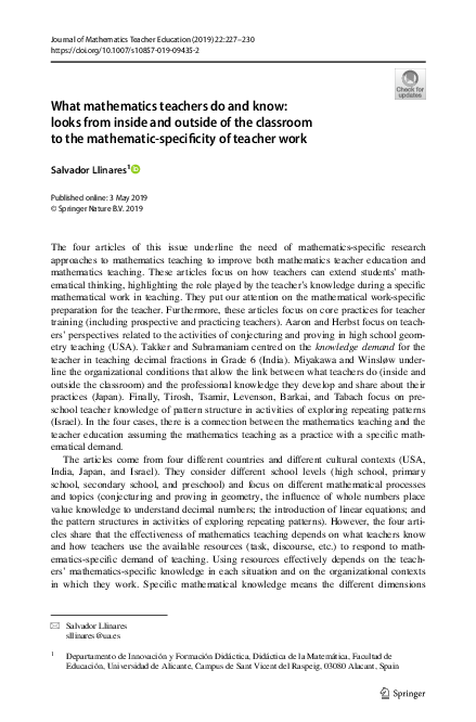 (PDF) What mathematics teachers do and know: looks from inside and ...