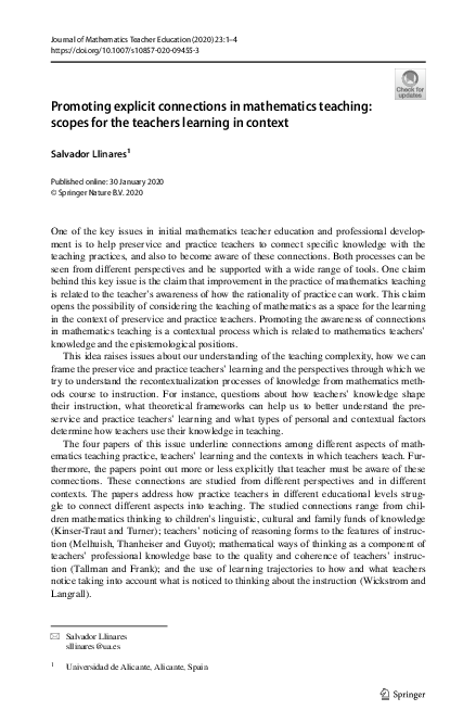 (PDF) Promoting explicit connections in mathematics teaching: scopes ...