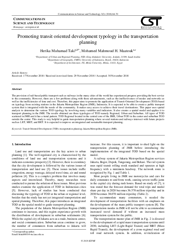 (PDF) Promoting transit oriented development typology in the transportation planning