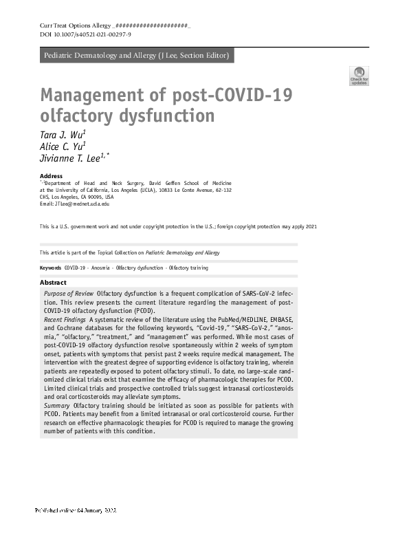 (PDF) Management of post-COVID-19 olfactory dysfunction