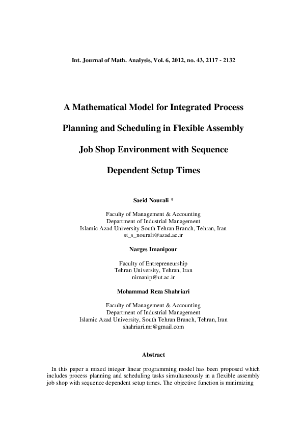 (PDF) A mathematical model for integrated process planning and ...