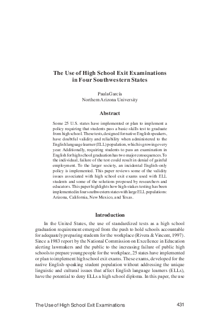 (PDF) The Use of High School Exit Examinations in Four Southwestern States