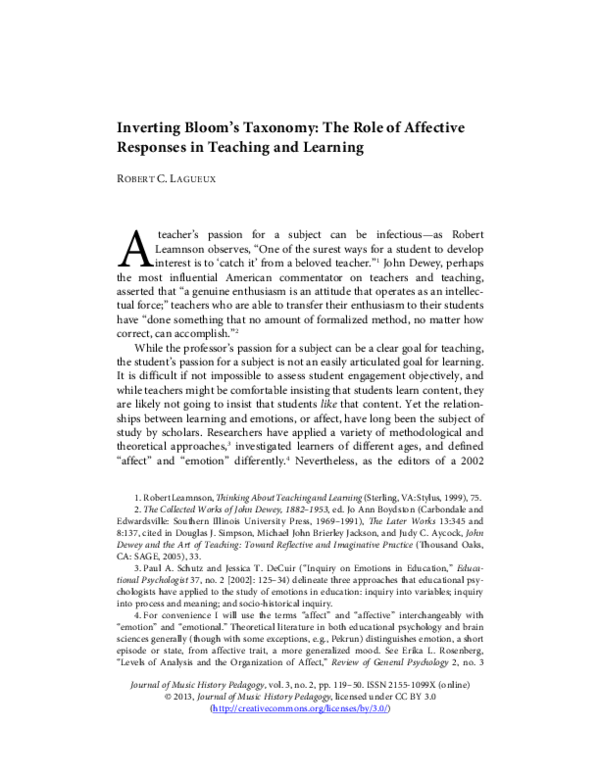 (PDF) Inverting Bloom’s Taxonomy: The Role of Affective Responses in ...