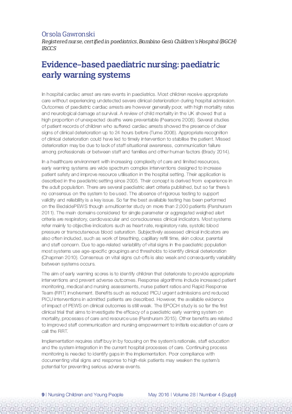 (PDF) Evidence-based paediatric nursing: paediatric early warning systems
