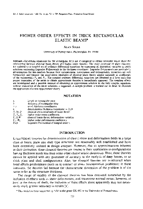 (PDF) Higher order effects in thick rectangular elastic beams