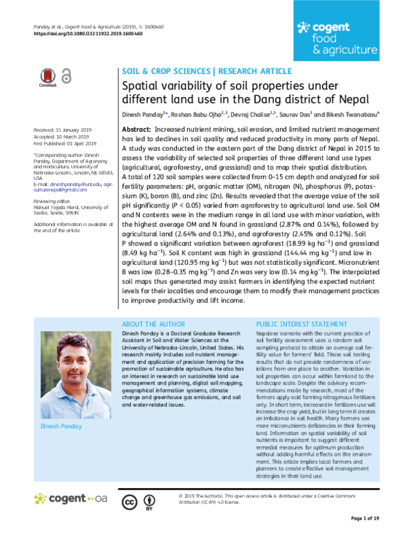 (PDF) Spatial Variability of Soil Properties under Different Land Use in the Dang District of Nepal