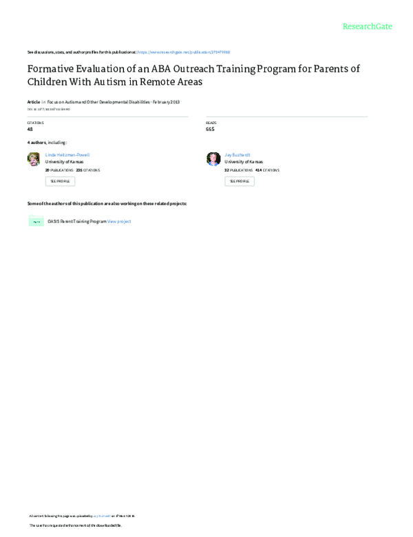 (PDF) Formative Evaluation of an ABA Outreach Training Program for ...