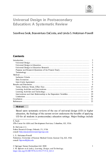 (PDF) Universal Design in Postsecondary Education: A Systematic Review