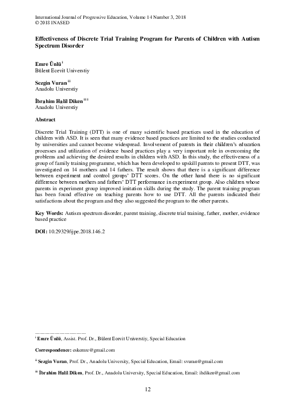 (PDF) Effectiveness of Discrete Trial Training Program for Parents of ...
