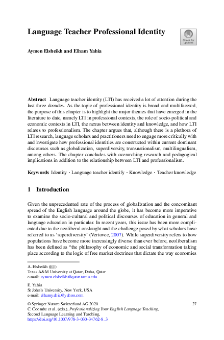 (PDF) Language Teacher Professional Identity