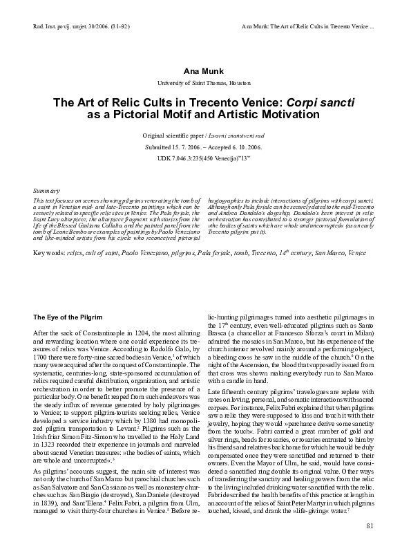 (PDF) The Art of relic Cults in Trecento Venice: Corpi sancti as a ...