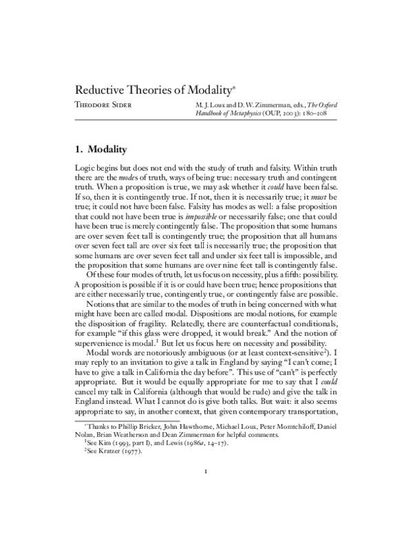 (PDF) Reductive theories of modality
