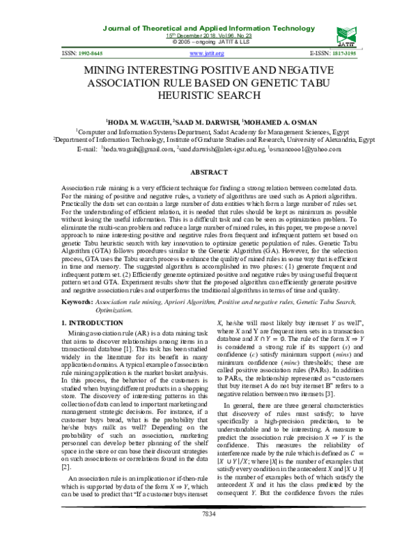 (PDF) Mining Interesting Positive and Negative Association Rule Based on Genetic Tabu Heuristic ...