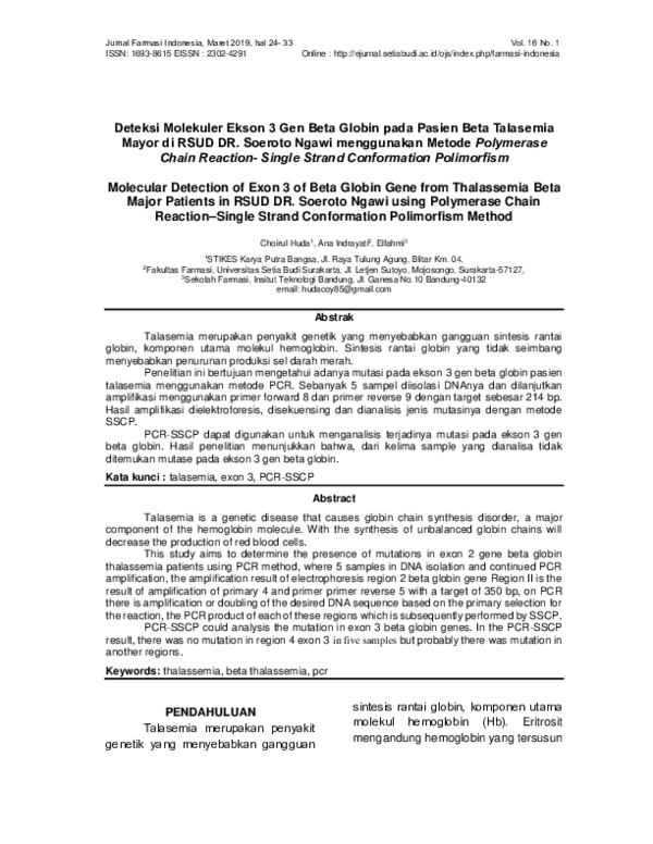 (PDF) Deteksi Molekuler Ekson 3 Gen Beta Globin pada Pasien Beta ...