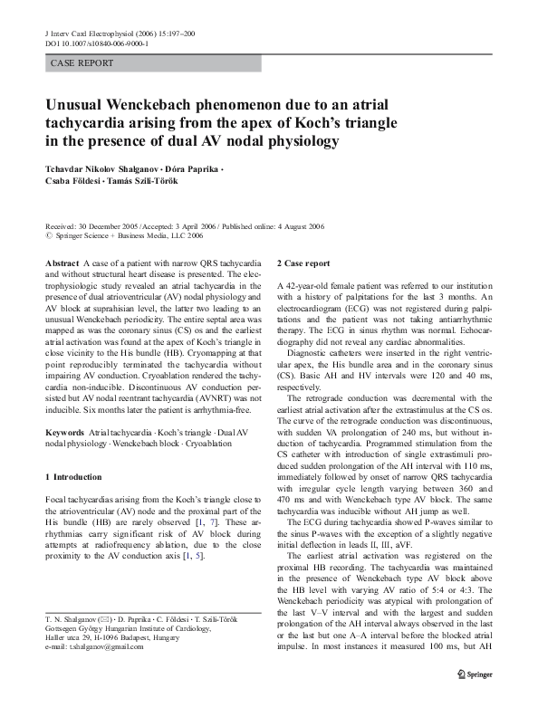 Unusual Wenckebach phenomenon due to an atrial tachycardia arising from ...