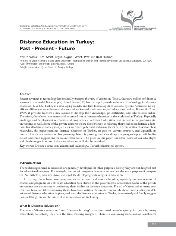 (PDF) Distance Education in Turkey: Past-Present-Future