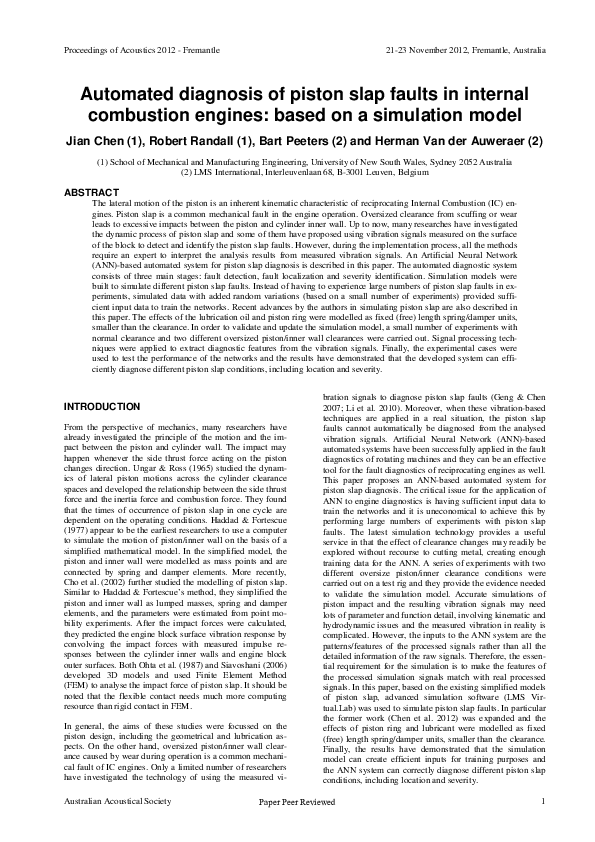 (PDF) Automated diagnosis of piston slap faults in internal combustion ...