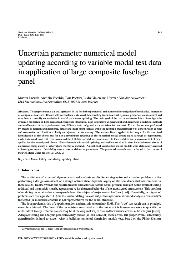 Pdf Uncertain Parameter Numerical Model Updating According To