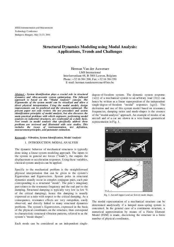 Pdf Structural Dynamics Modeling Using Modal Analysis Applications