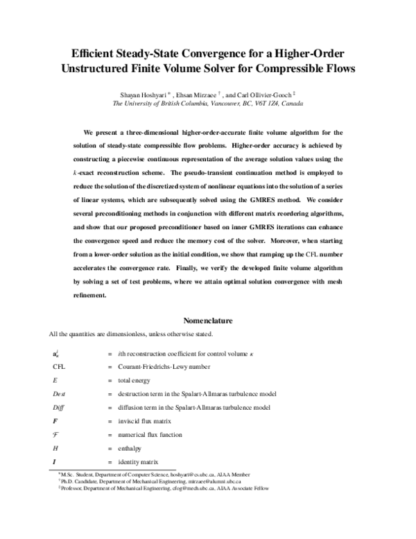 Pdf Efficient Steady State Convergence For A Higher Order Unstructured Finite Volume Solver