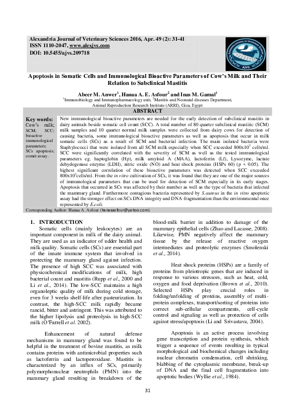 (PDF) Immunological Markers and Apoptosis in Subclinical Mastitis