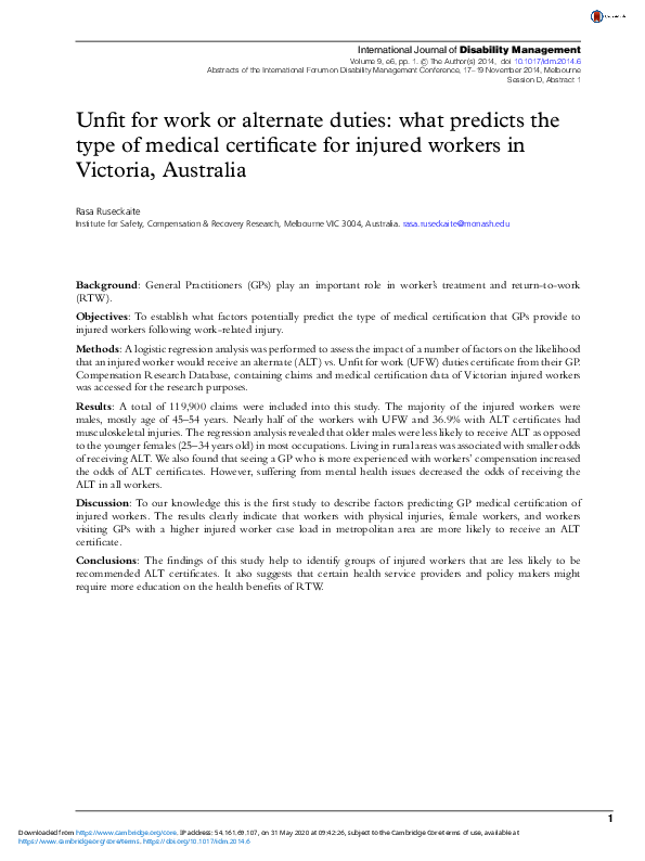 (PDF) Unfit for work or alternate duties: what predicts the type of ...