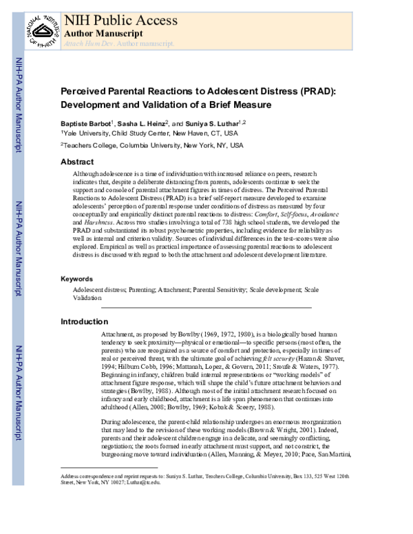 (PDF) Parental Reactions to Adolescent Distress (PRAD): Development and Validation of a Brief ...