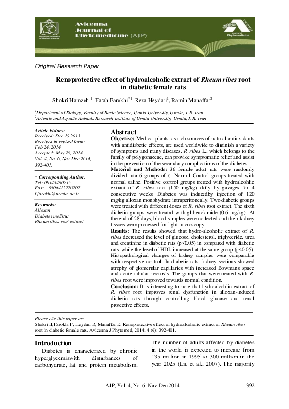 (PDF) Renoprotective effect of hydroalcoholic extract of Rheum ribes ...