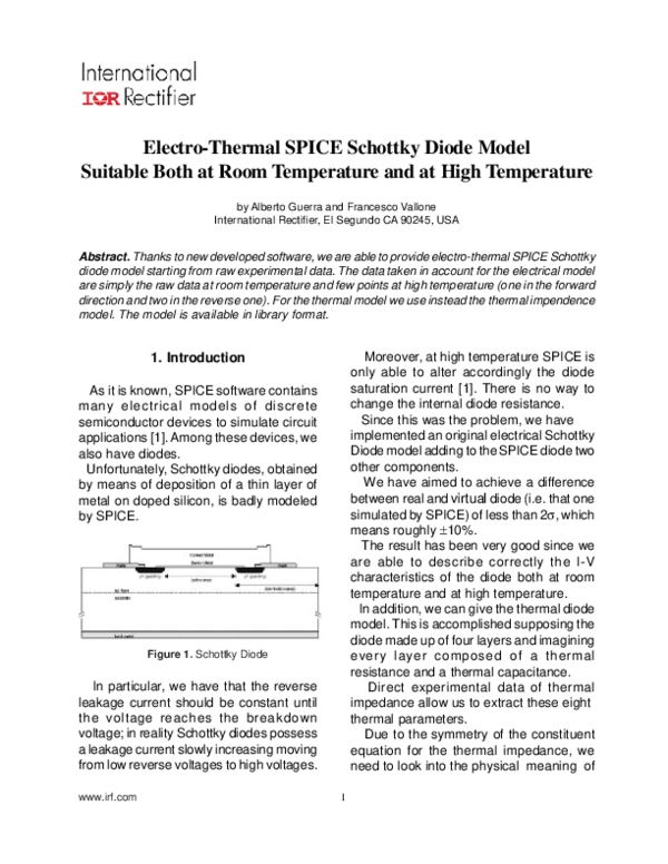 (PDF) Electro-Thermal SPICE Schottky Diode Model Suitable Both at Room ...