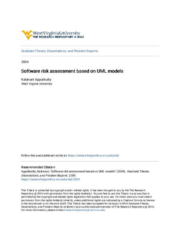 (PDF) Software Risk Assessment based on UML Models