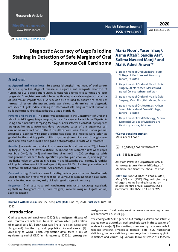 (PDF) Diagnostic Accuracy of Lugol’s Iodine Staining in Detection of ...