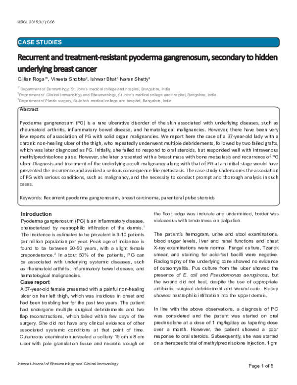 (PDF) Recurrent and treatment-resistant pyoderma gangrenosum, secondary ...