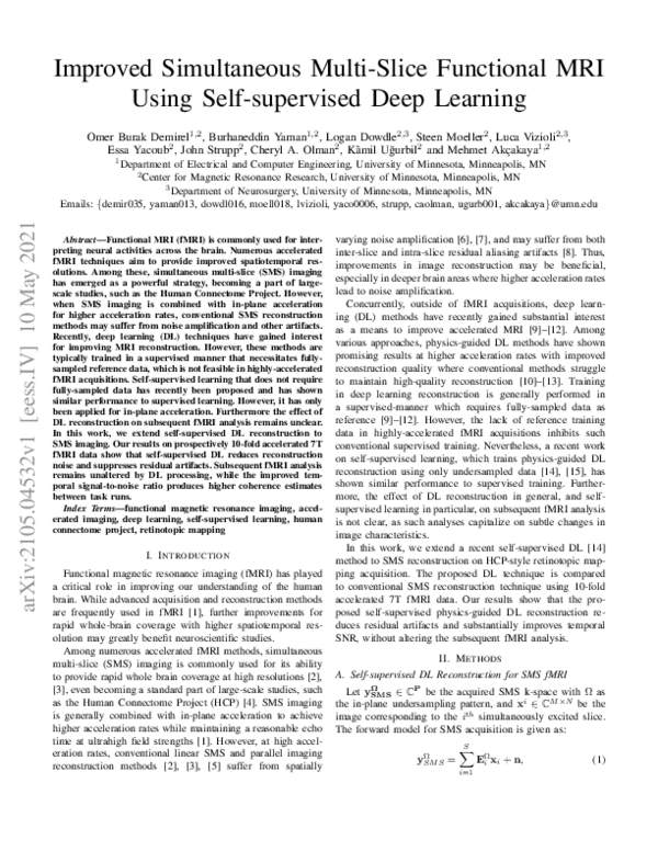 (PDF) Improved Simultaneous Multi-Slice Functional MRI Using Self-supervised Deep Learning