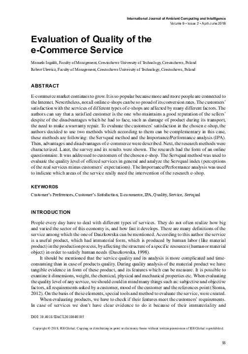(PDF) Evaluation of Quality of the e-Commerce Service