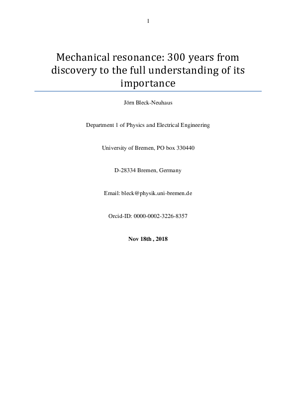 (PDF) Mechanical resonance: 300 years from discovery to the full ...