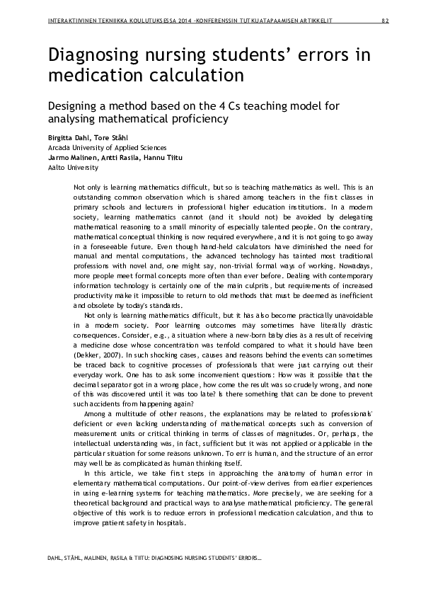 (PDF) Diagnosing nursing students’ errors in medication calculation